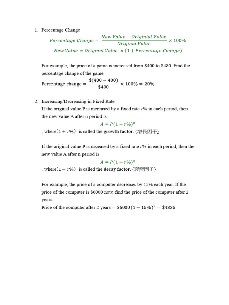 S3 Ch. 3 Percentages (II) Chapter Summary | PDF | Interest | Compound ...