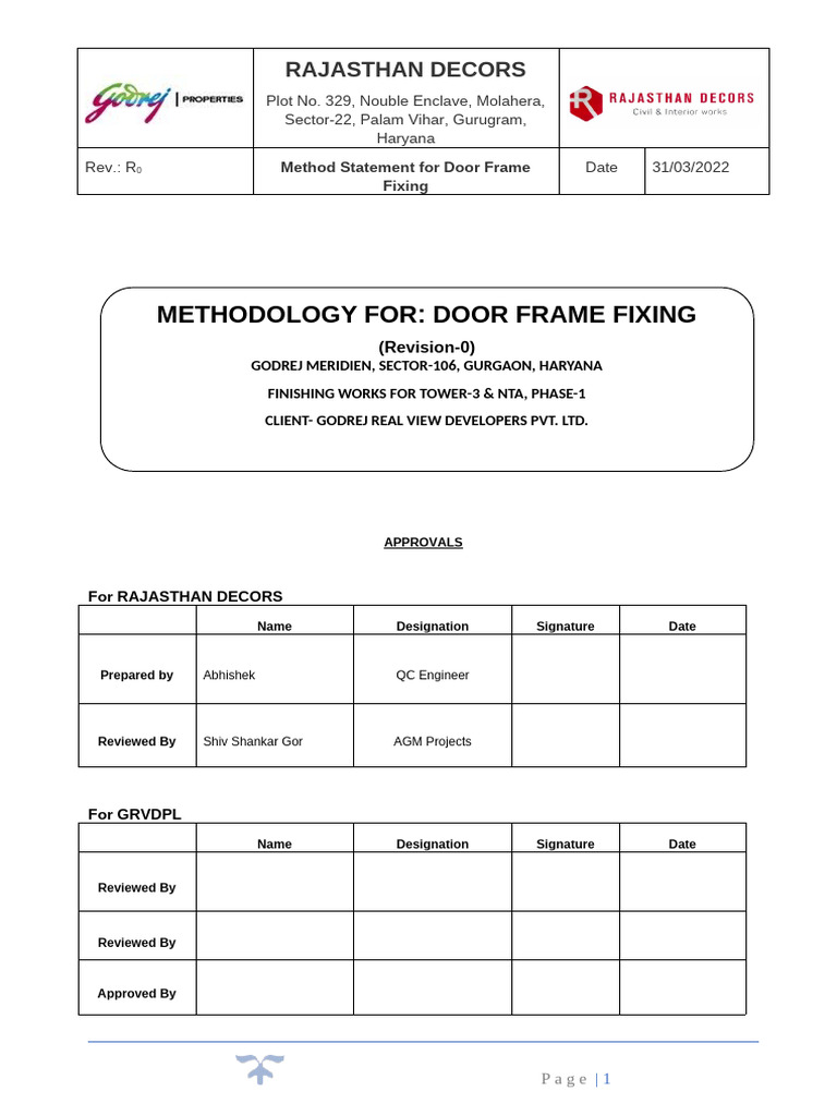 13 - Methodology of Door Frame Fixing Work | PDF | Door | Safety