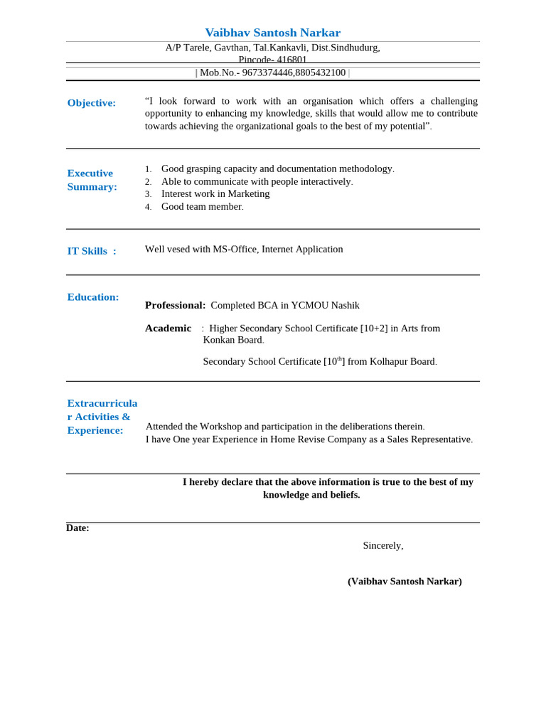 Vaibhav narkar Resume | PDF