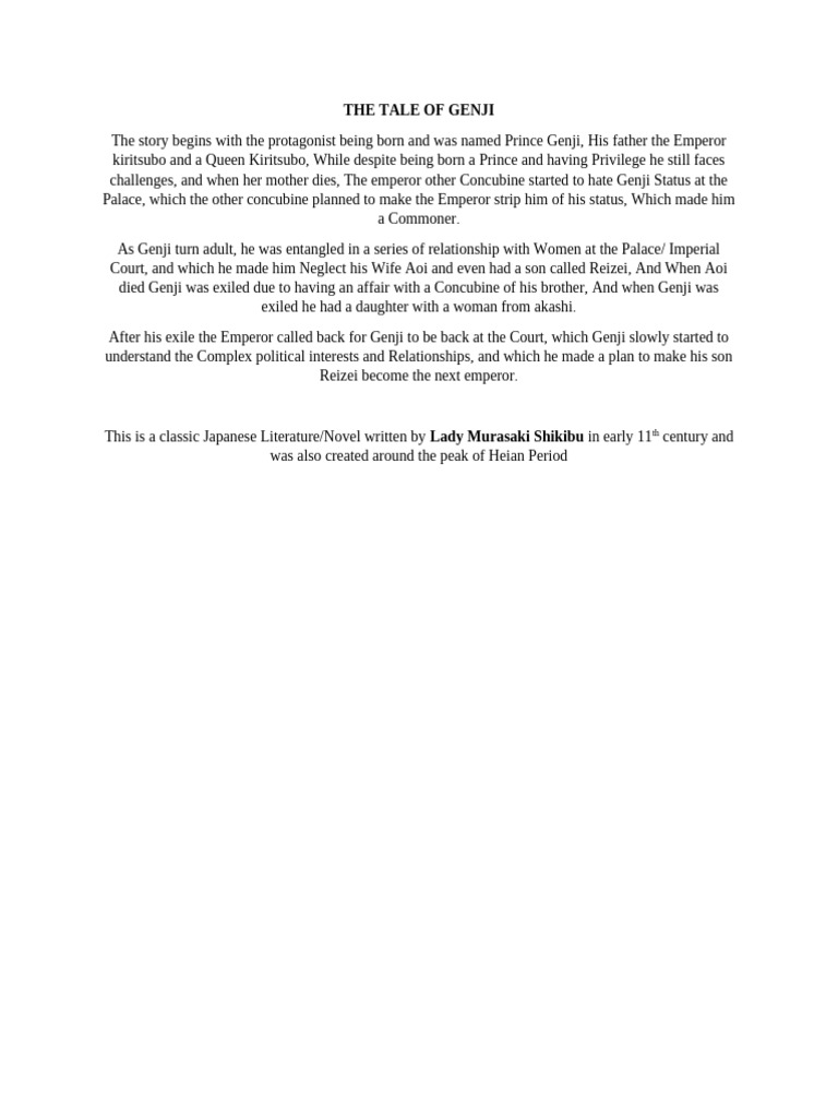 The Tale of Genji: A Summary | PDF