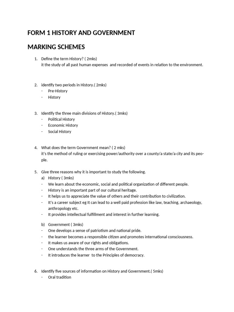 History f1 Marking Scheme | PDF | Agriculture