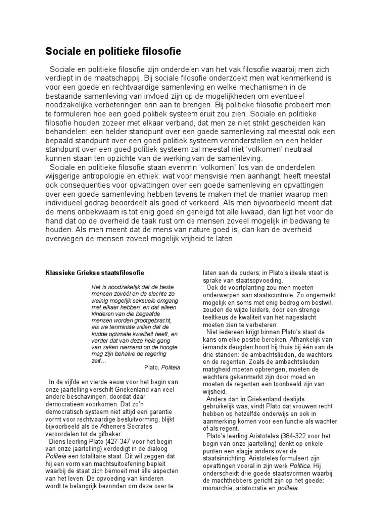 Sociale en Politieke Filosofie | PDF