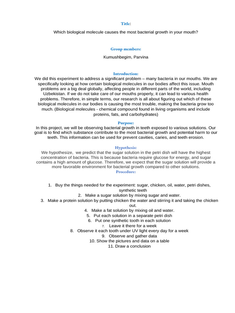 Science Fair Project Document | PDF | Experiment | Bacteria