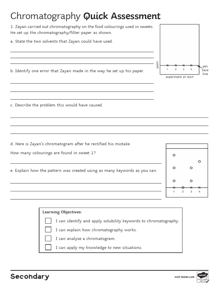 Chromatography Assessment Worksheet | PDF | Chromatography | Mixture