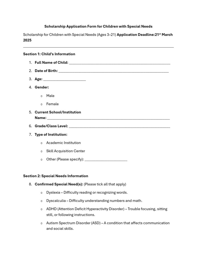 Application For Scholarships | PDF | Attention Deficit Hyperactivity ...