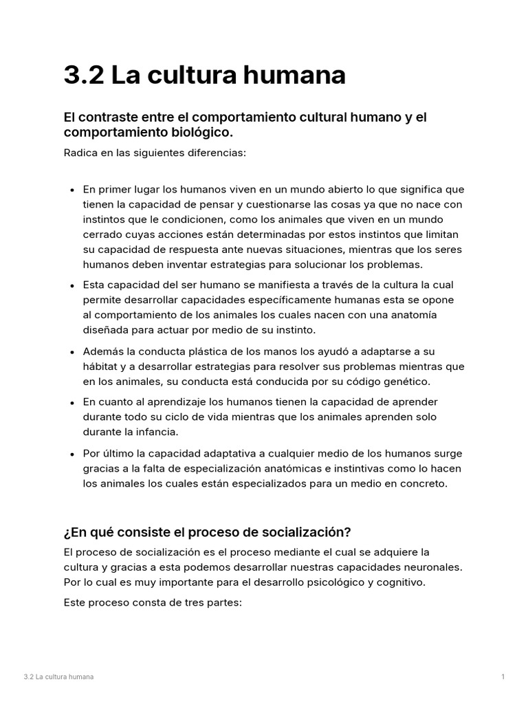 3.2 La Cultura Humana | PDF | Socialización | Comportamiento