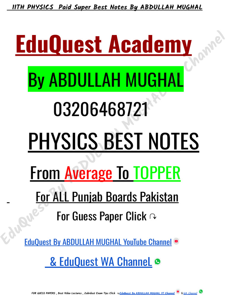 11th Physics Ch#1 Super Best Long Notes +Tips by Abdullah Mughal | PDF ...