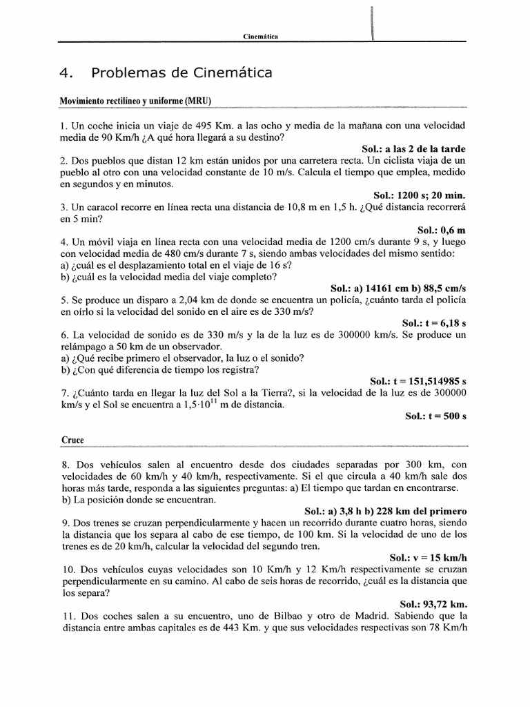 Ejercicios Tema Cinemática | PDF