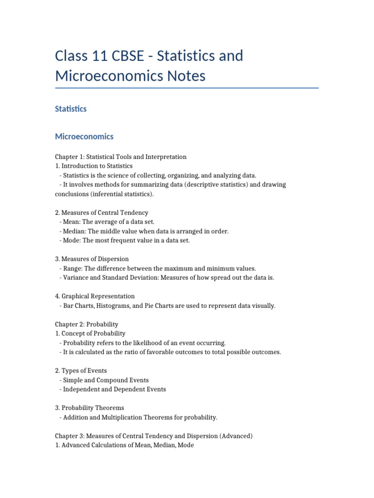 Class 11 Statistics & Microeconomics Notes | PDF | Statistics | Demand
