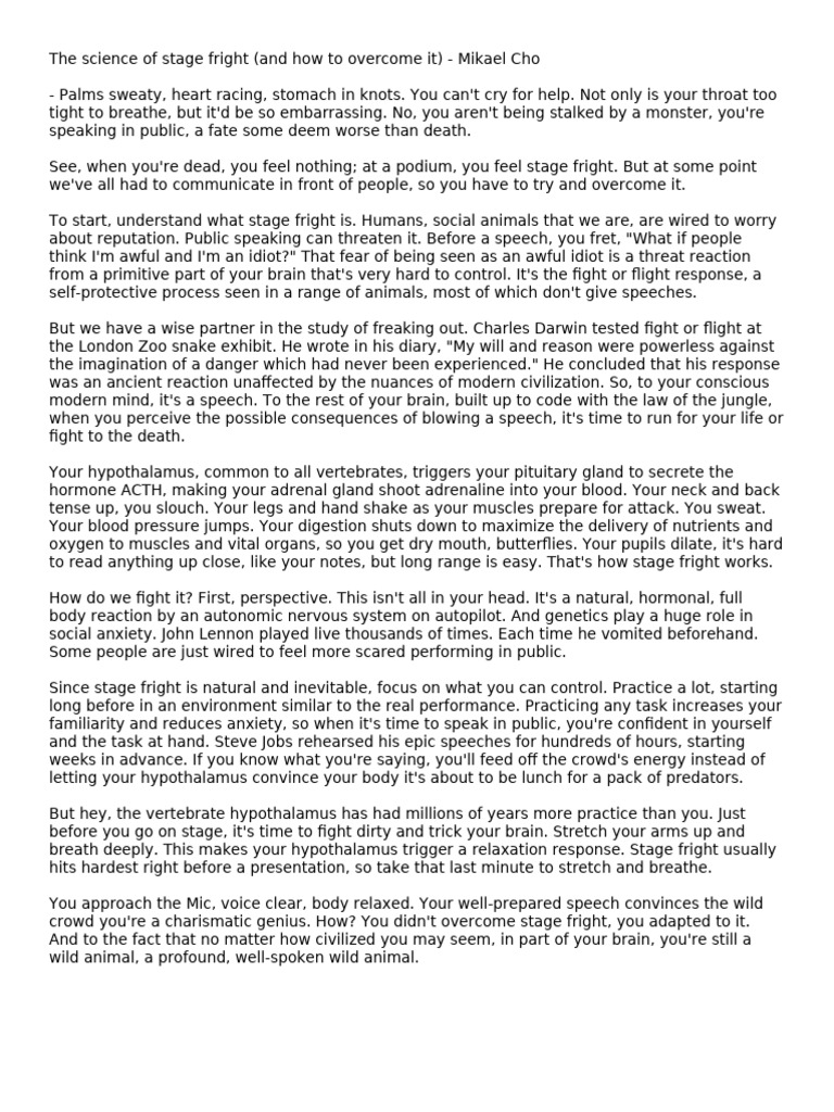 The Science of Stage Fright | PDF | Hypothalamus | Adrenocorticotropic ...