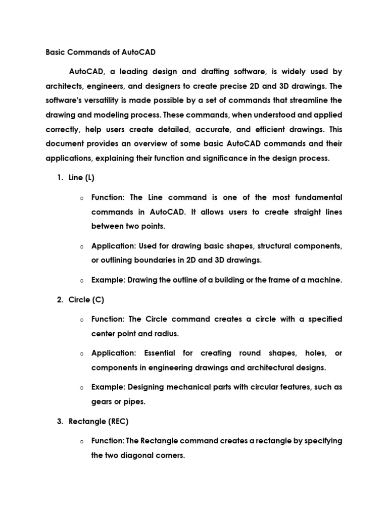 Basic Commands of AutoCAD | PDF | Auto Cad | Technical Drawing