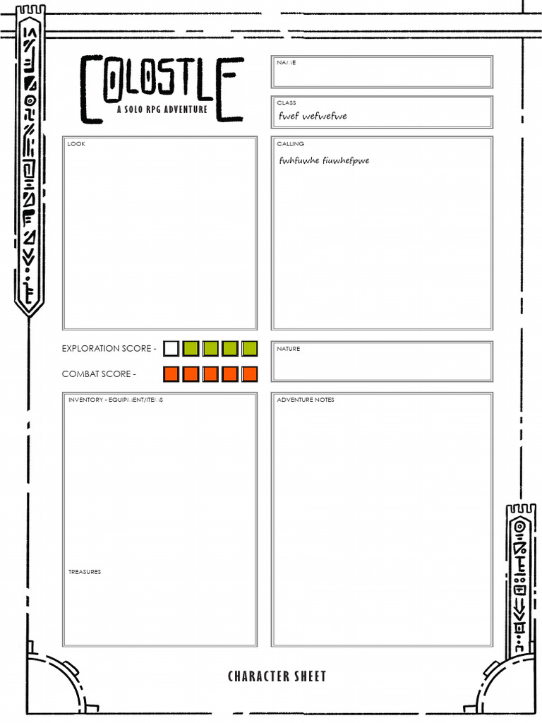 Colostle Character Sheet (Fillable) | PDF