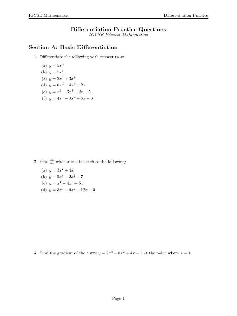 IGCSE Edexcel Differentiation Practice | PDF | Acceleration | Velocity