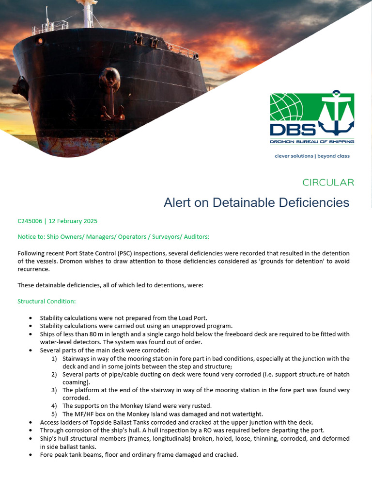 C25006 Alert On Detainable Deficiencies | PDF | Ships | Boats