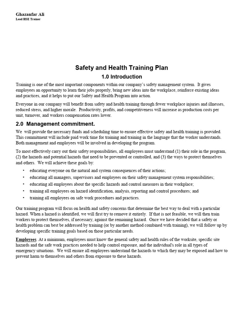 Training Plan Guidlines | PDF | Occupational Safety And Health | Safety
