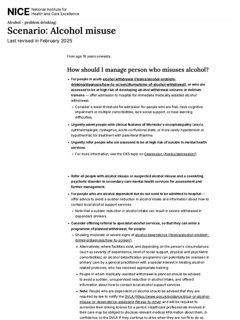 Scenario - Alcohol Misuse - Management - Alcohol - Problem Drinking ...