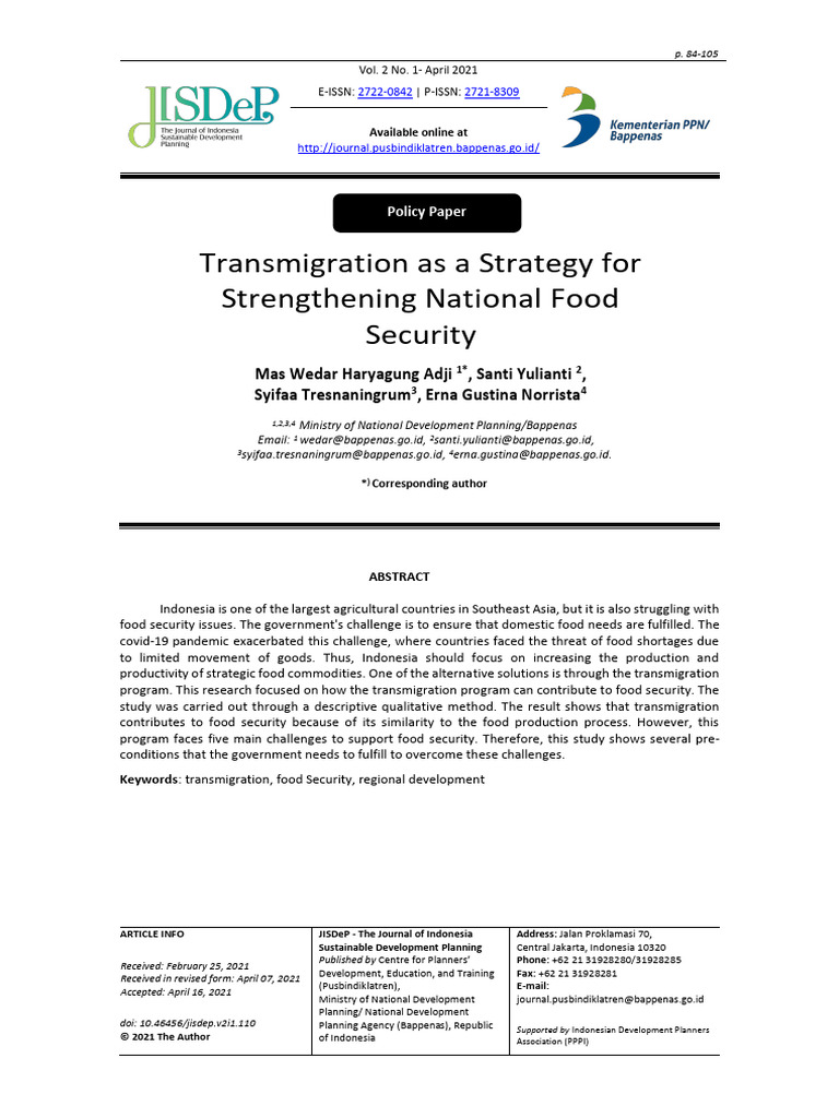 Transmigration As A Strategy For Strengthening Nat | PDF | Food ...
