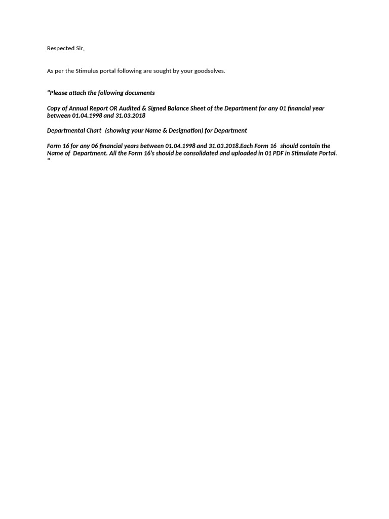 Document Submission Requirements for Stimulus | PDF
