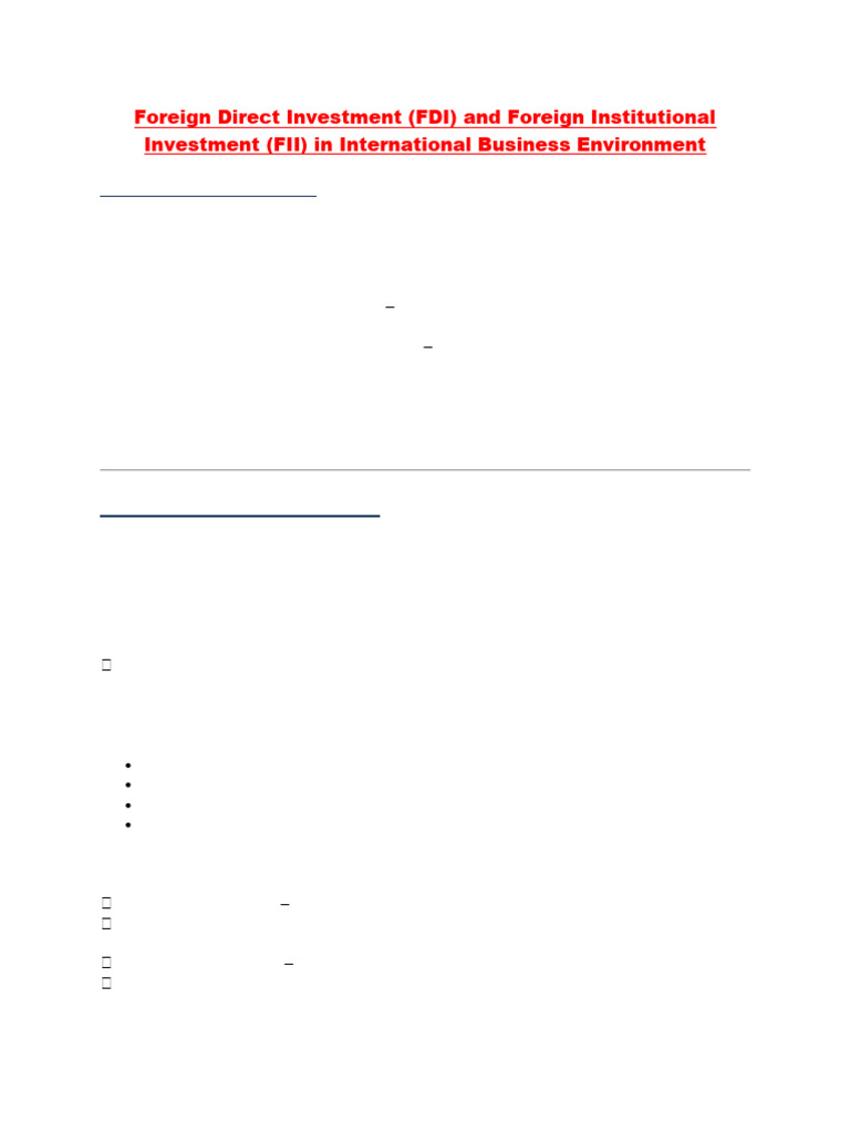 Fdi & Fii | PDF | Foreign Direct Investment | Investing