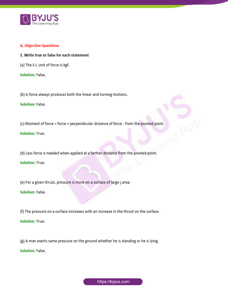 ICSE Class 8 Physics Selina Solution Chapter 3 Force and Pressure | PDF | Pressure | Atmospheric ...