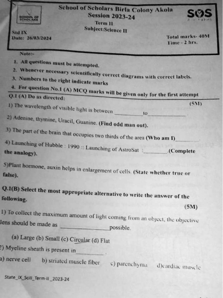 Te Marks: 7ge (B) Small (C) Circular (D) Flat | PDF