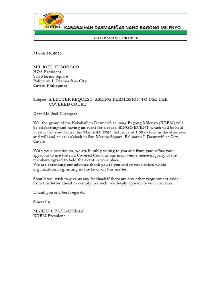 Request to Use Covered Court for Event | PDF