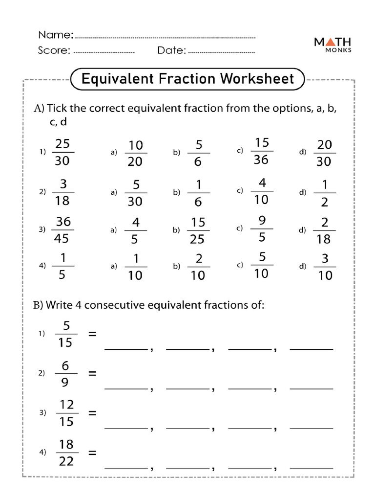 Equivalent Fractions Using Division Worksheets | PDF