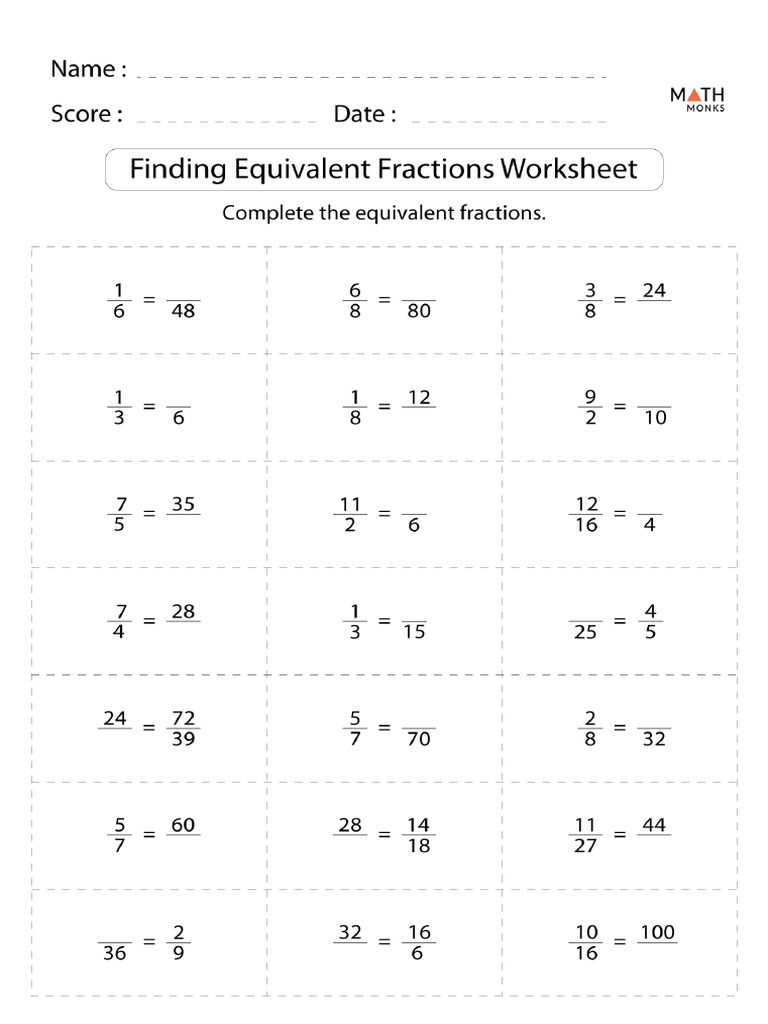 Finding Equivalent Fractions Worksheets | PDF