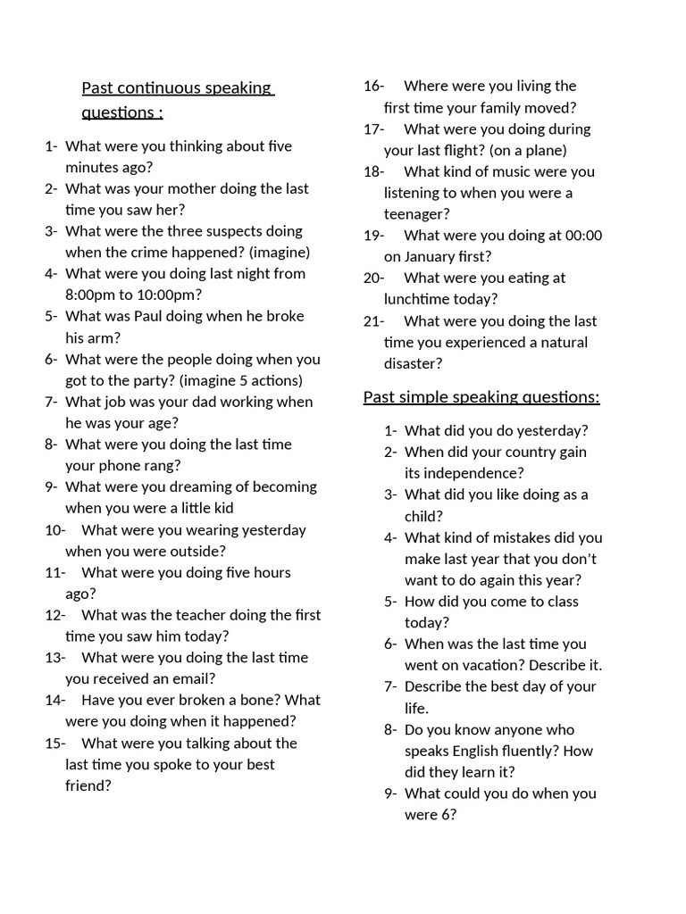 Past Continuous Speaking Questions | PDF