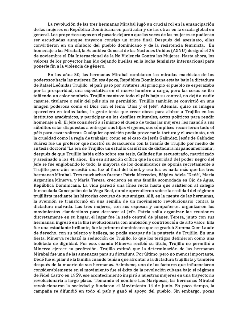La Revolución de Las Tres Hermanas Mirabal | PDF