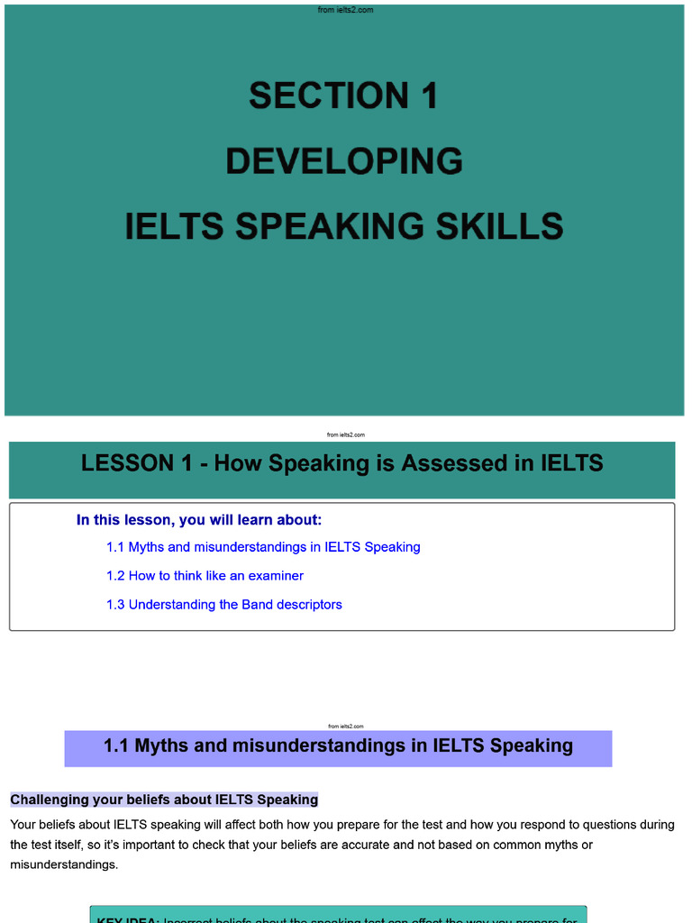 The Key To IELTS Speaking Lesson 1 Pauline Cullen | PDF
