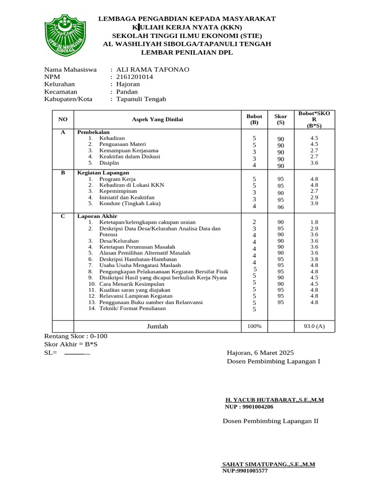 Lembar Penilaian KKN RONALD-1 | PDF