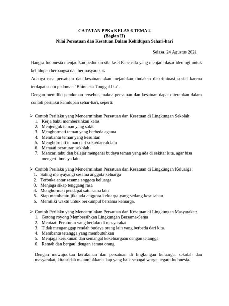 CATATAN PPKn TEMA 2 (Bagian II) | PDF