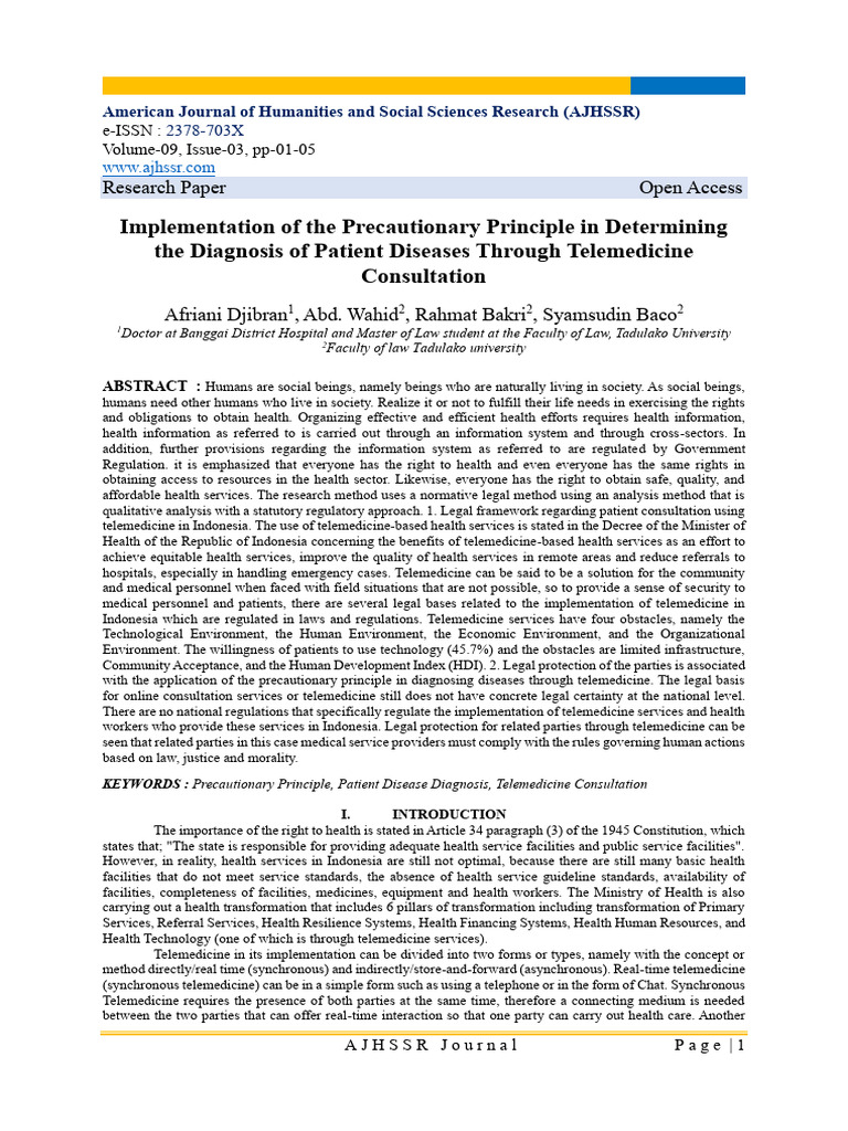 Implementation of the Precautionary Principle in Determining the Diagnosis of Patient Diseases ...