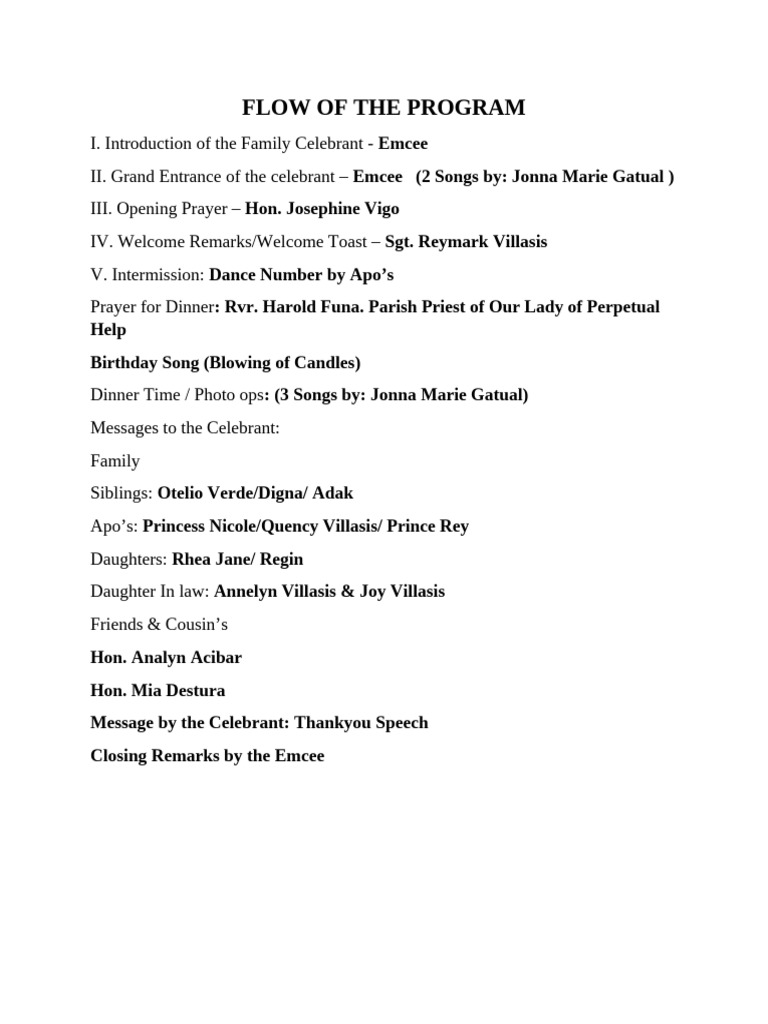 Flow of The Program (60th Birthday) | PDF