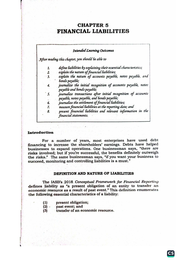 INTACC 1 Chapter 5 Financial Liabilities | PDF