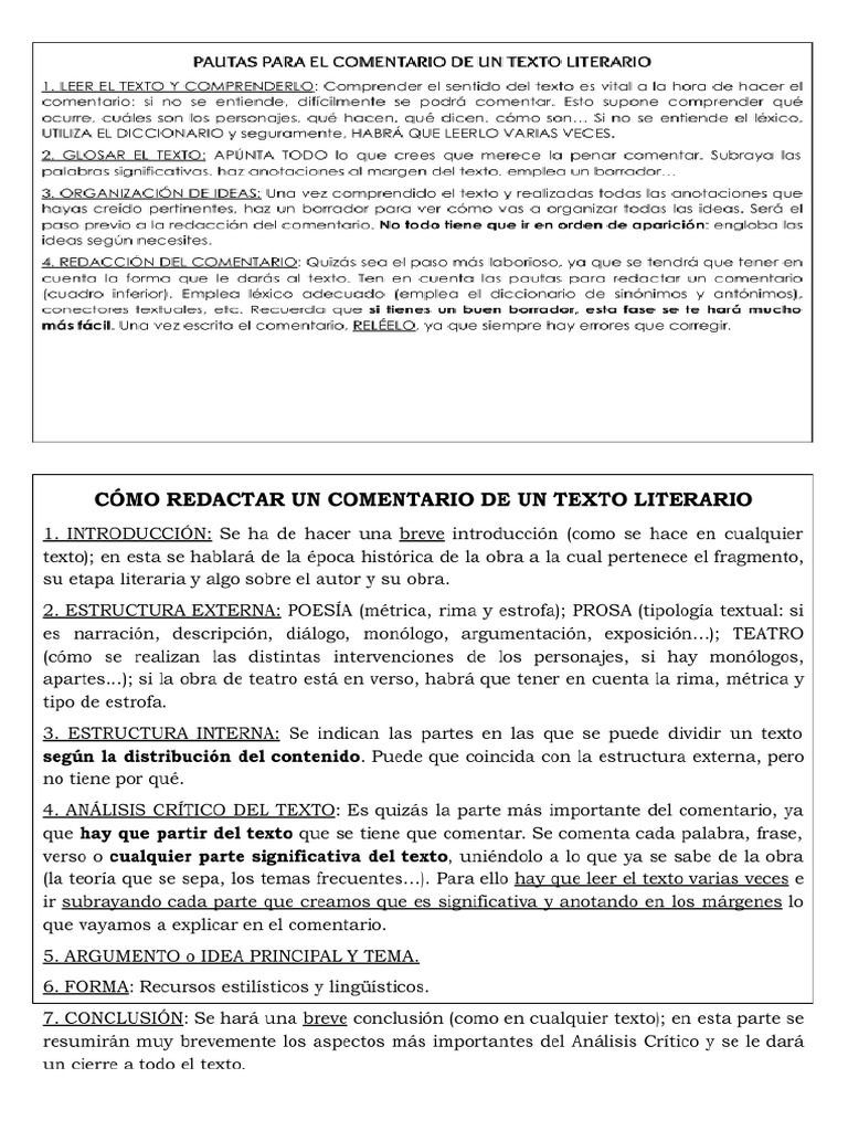 PAUTAS para COMENTARIO DE TEXTO | PDF