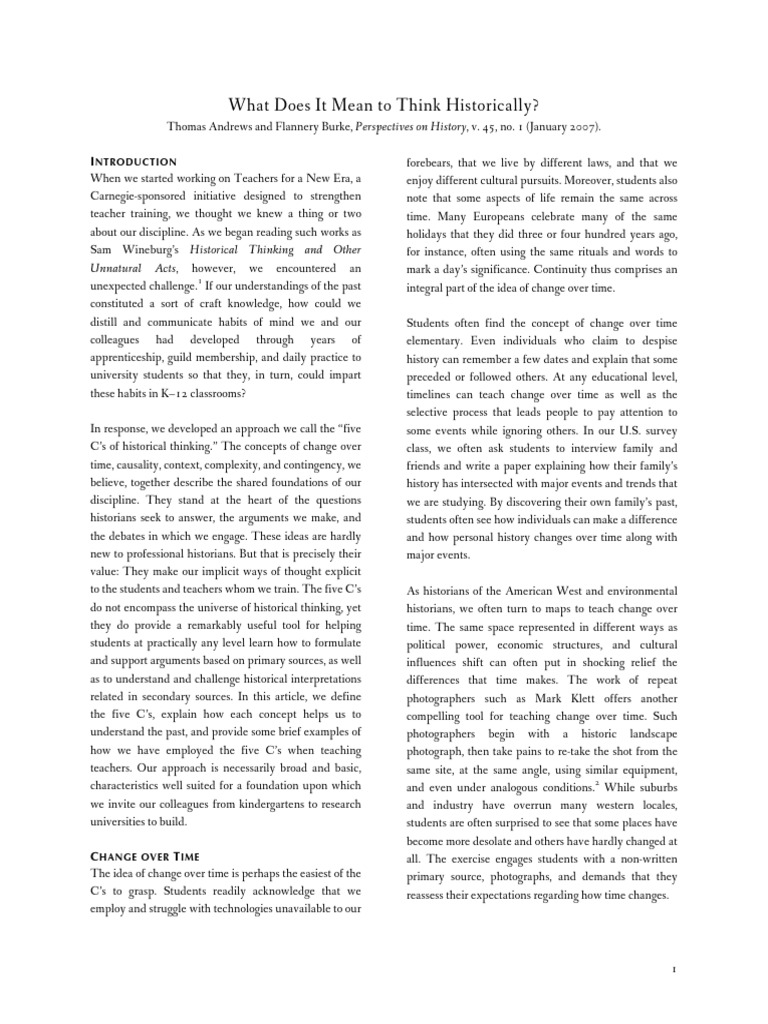 Andrews and Burke 2007 What Does It Mean To Think Historically | PDF | Thought | Causality