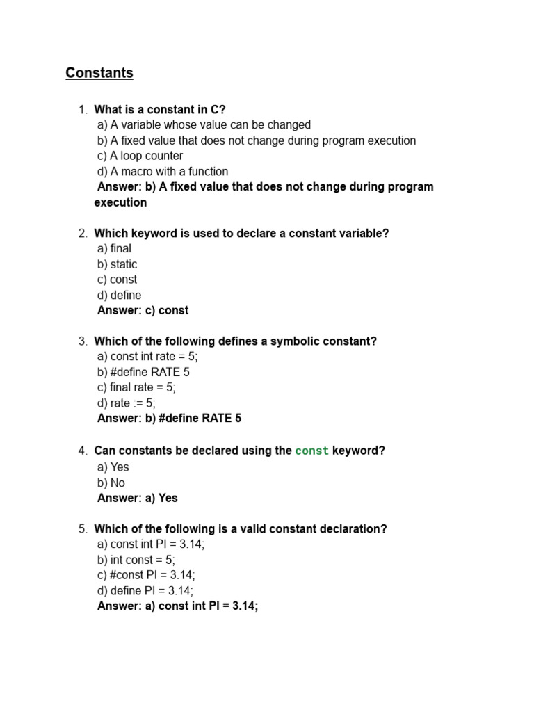 Constants in C Programming | PDF