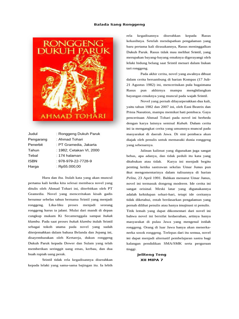 Novel Ronggeng Dukuh Paruk: Sinopsis dan Resensi | PDF