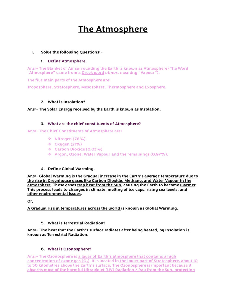 The Atmosphere (Ch. 2 - Notes) | PDF | Atmosphere Of Earth | Atmosphere