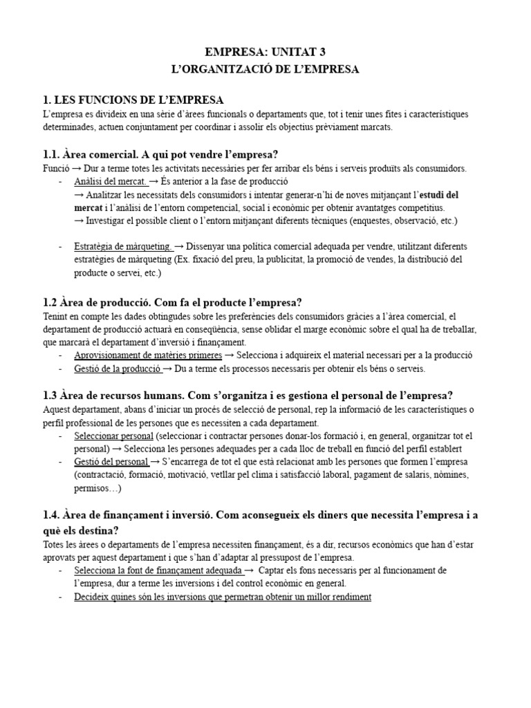 Funcionament de L'empresa - Unitat 3 | PDF