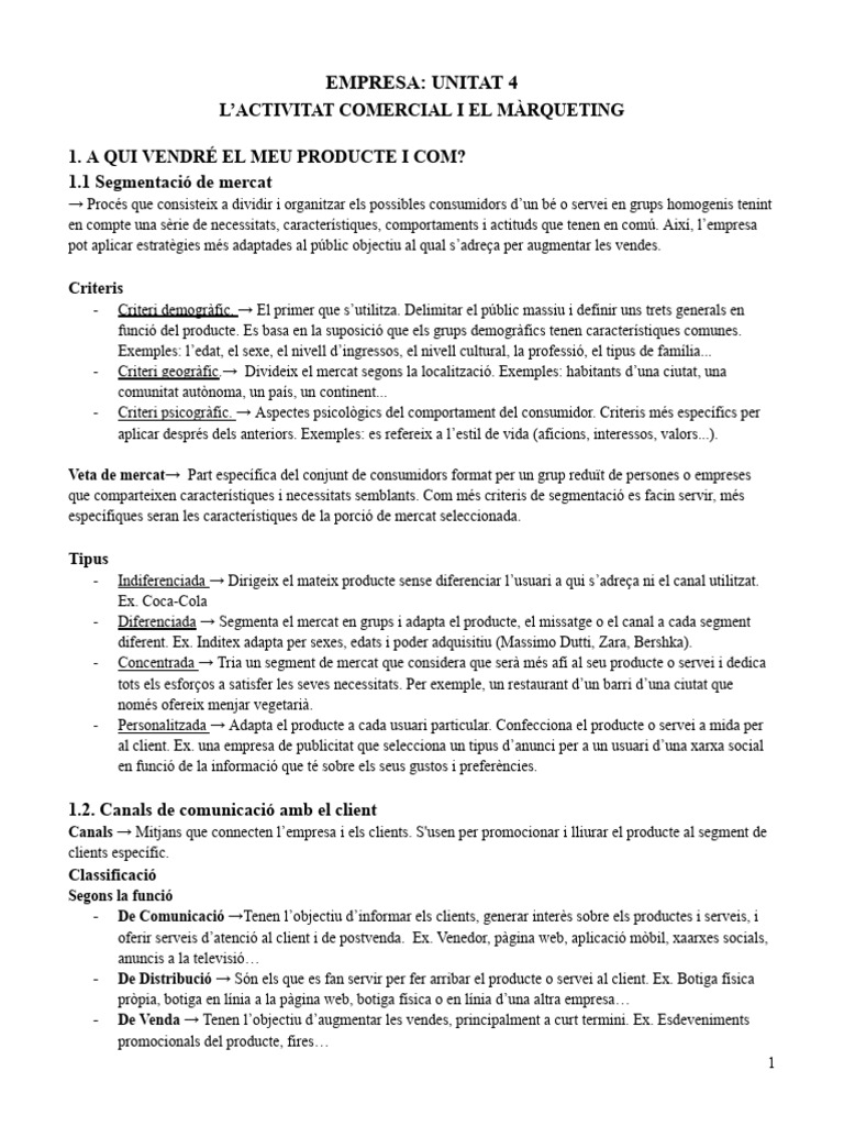 Funcionament de L'empresa - Unitat 4 | PDF