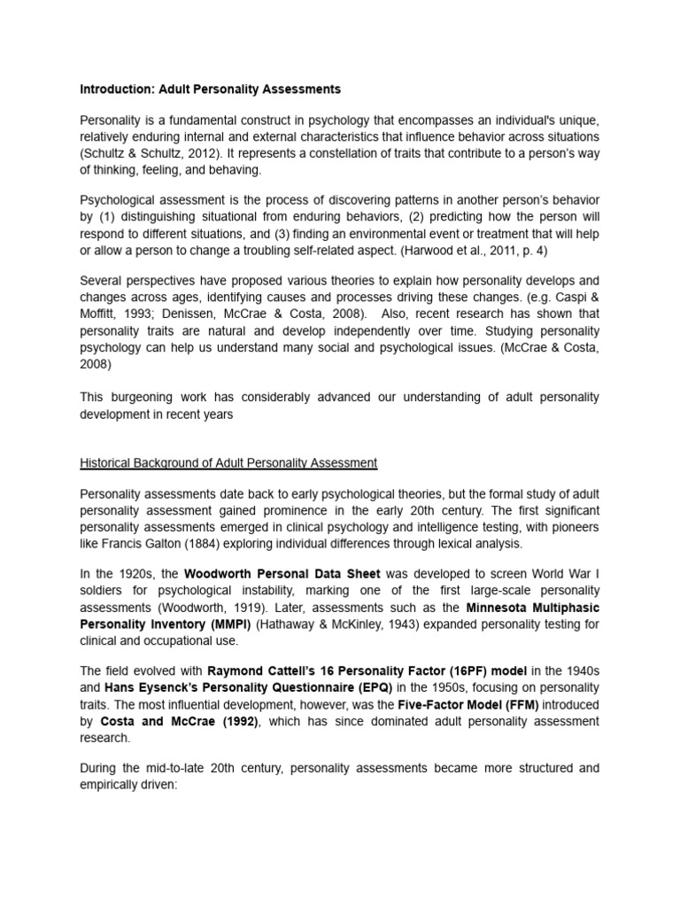 Adult Personality Assessments | PDF | Extraversion And Introversion ...