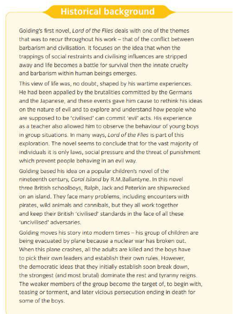 Lord of The Flies Background | PDF