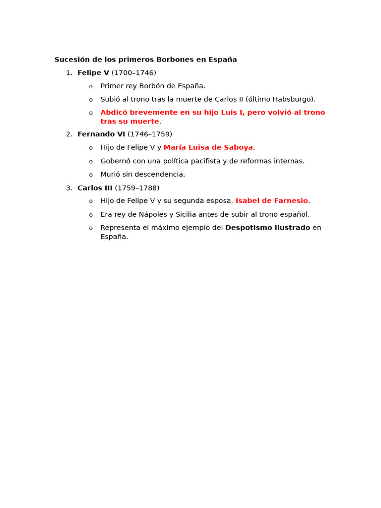 Sucesión de Los Primeros Borbones en España | PDF
