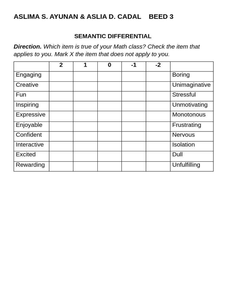 Math Class Semantic Differential Survey | PDF