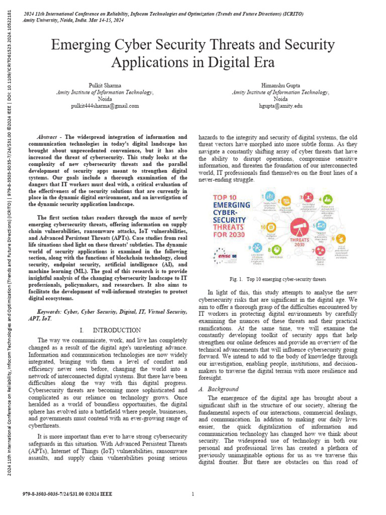 Emerging Cybersecurity Threats & Solutions | PDF | Computer Security | Security