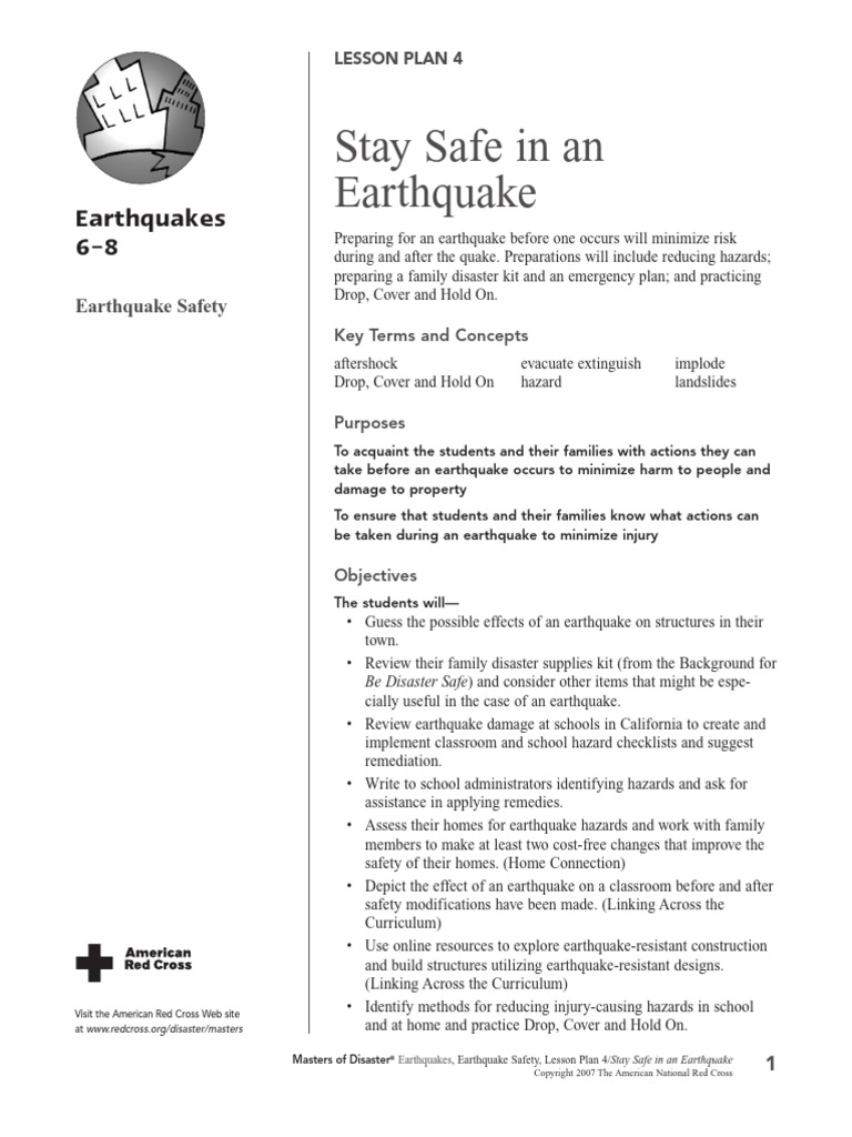 Lesson Plan 4 - Stay Safe in An Earthquake | PDF | Earthquakes | Hazards