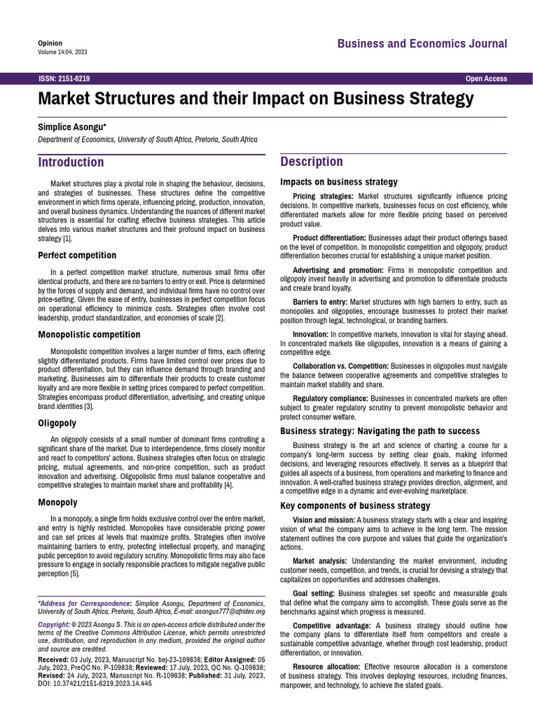 Market Structures and Their Impact On Business Strategy | PDF ...